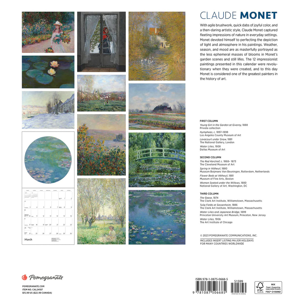WALL CALENDAR 2024 - CLAUDE MONET - Hull's Art Supply & Framing