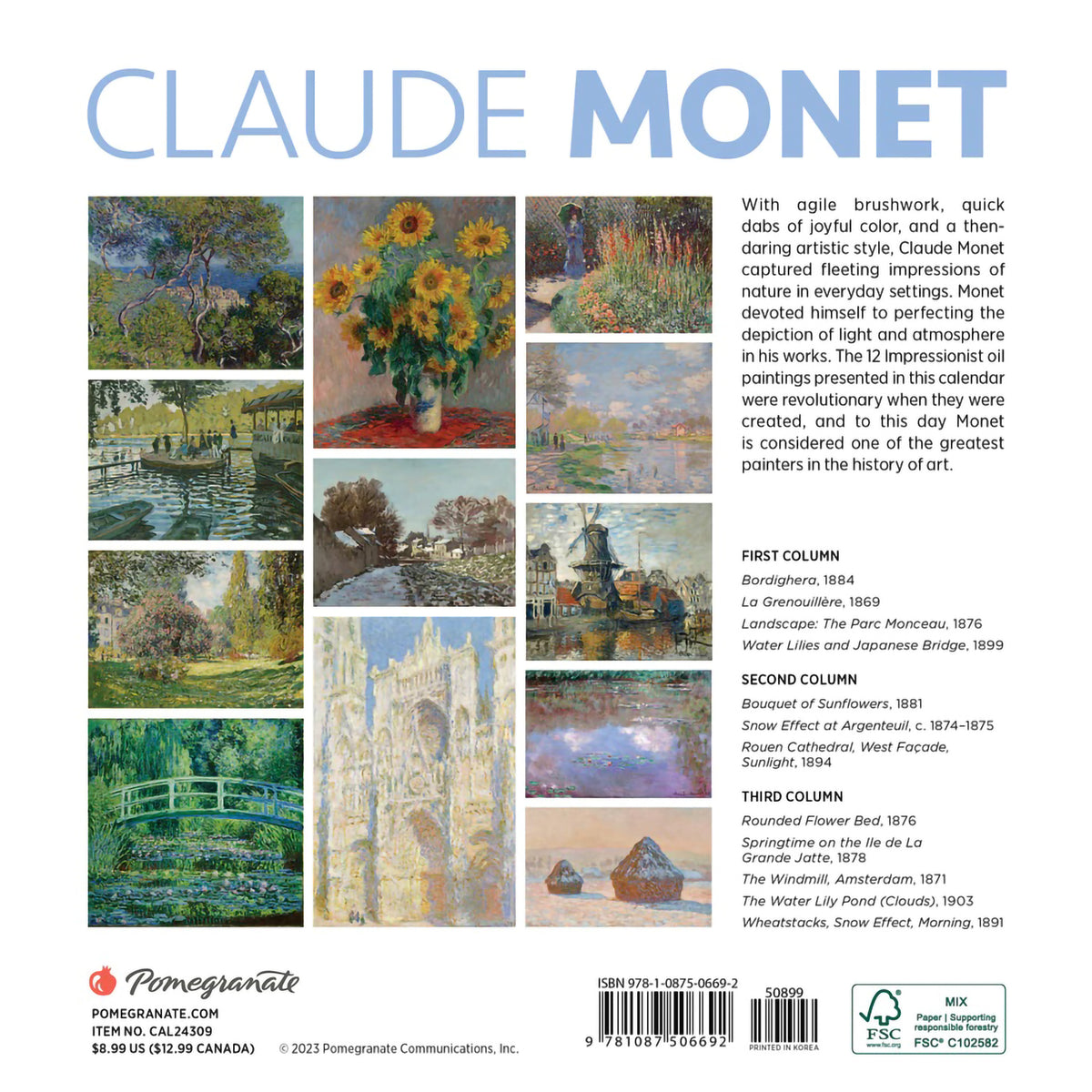 MINI CALENDAR 2024 - CLAUDE MONET - Hull's Art Supply & Framing