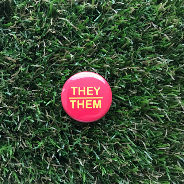 DDD BUTTON PIN - THEY/THEM, RED - Hull's Art Supply & Framing